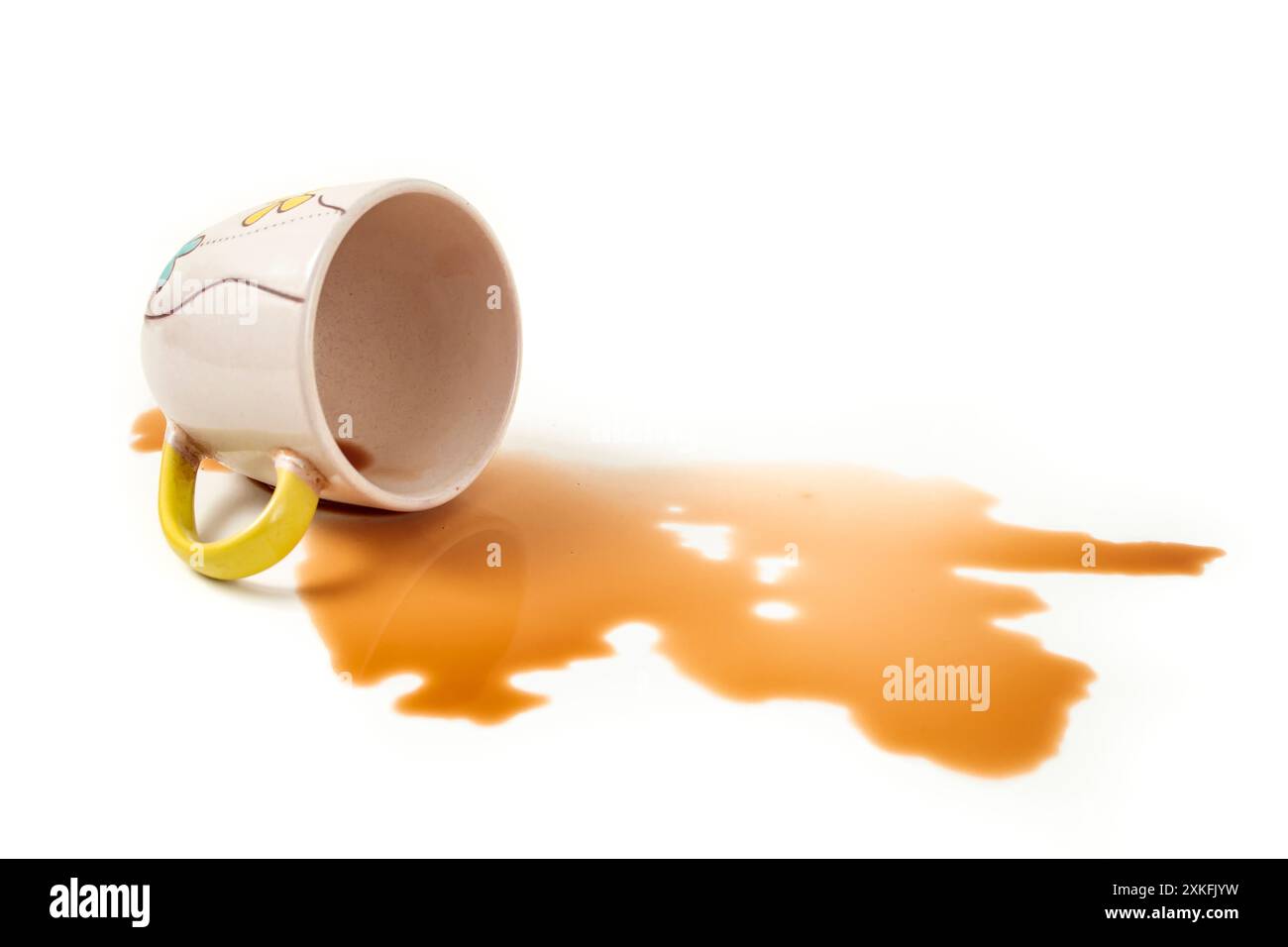Coffee spill from a blue cup on white background, soft focus Stock ...