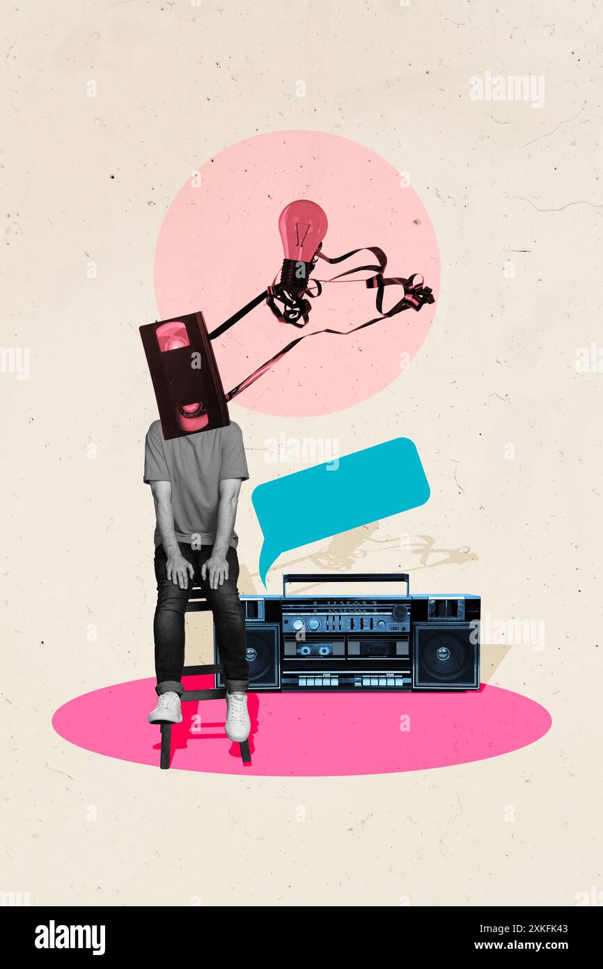 Composite artwork sketch collage of chatting cloud sms speech message silhouette young woman ...