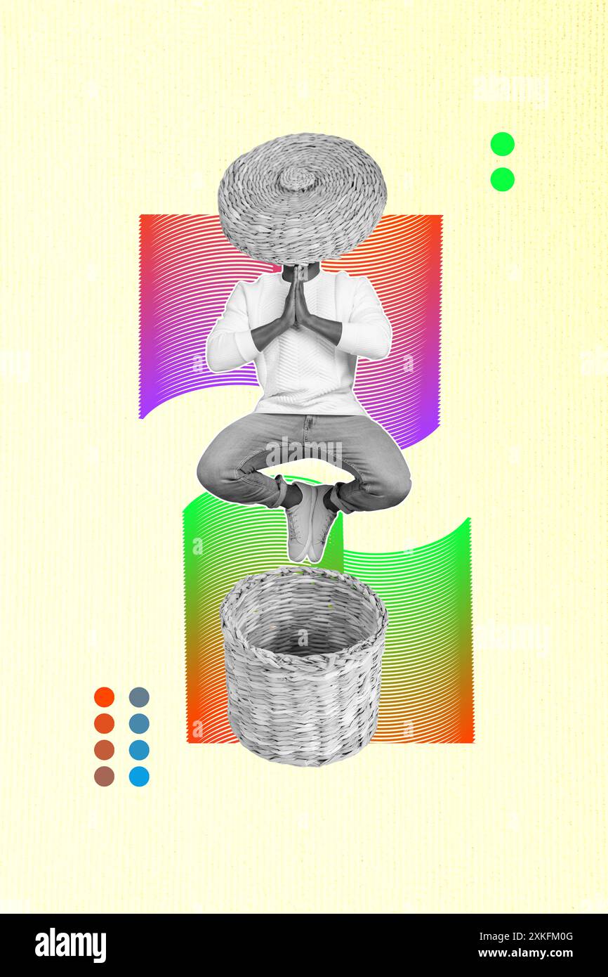 Creative abstract template collage of flying levitate man meditate have ...