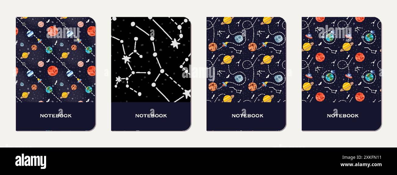 Note book cover design. Cosmic pattern for kids. Cute design for kids ...