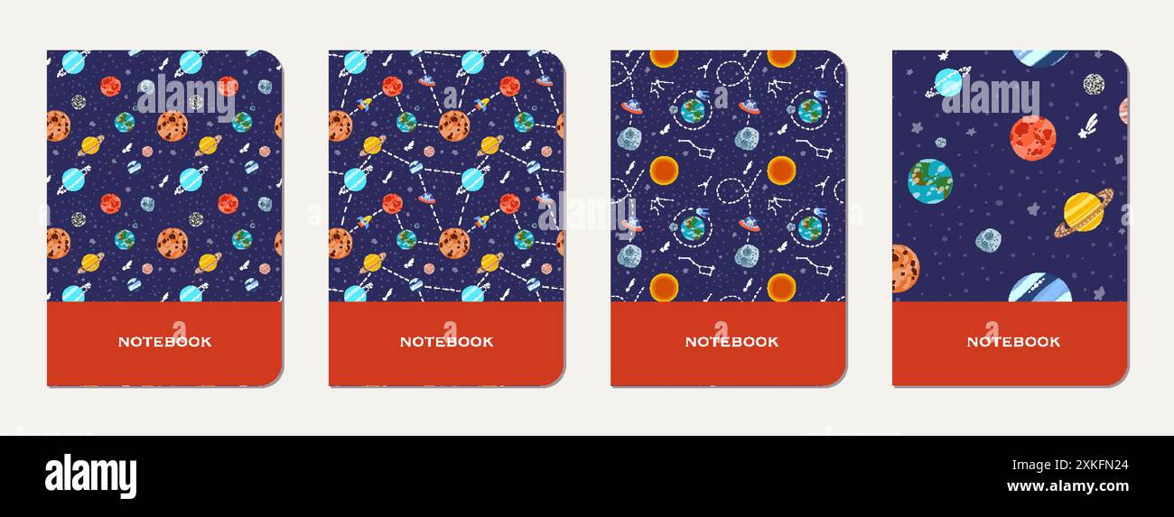 School diary cover design with childish galaxy. Cute design for kids ...