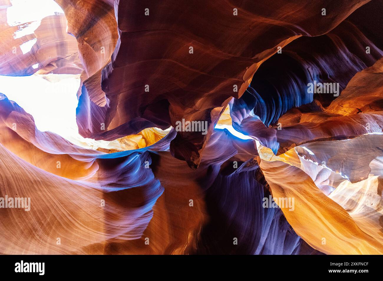 Sandstone rock walls carved by water at the Upper Antelope Canyon ...