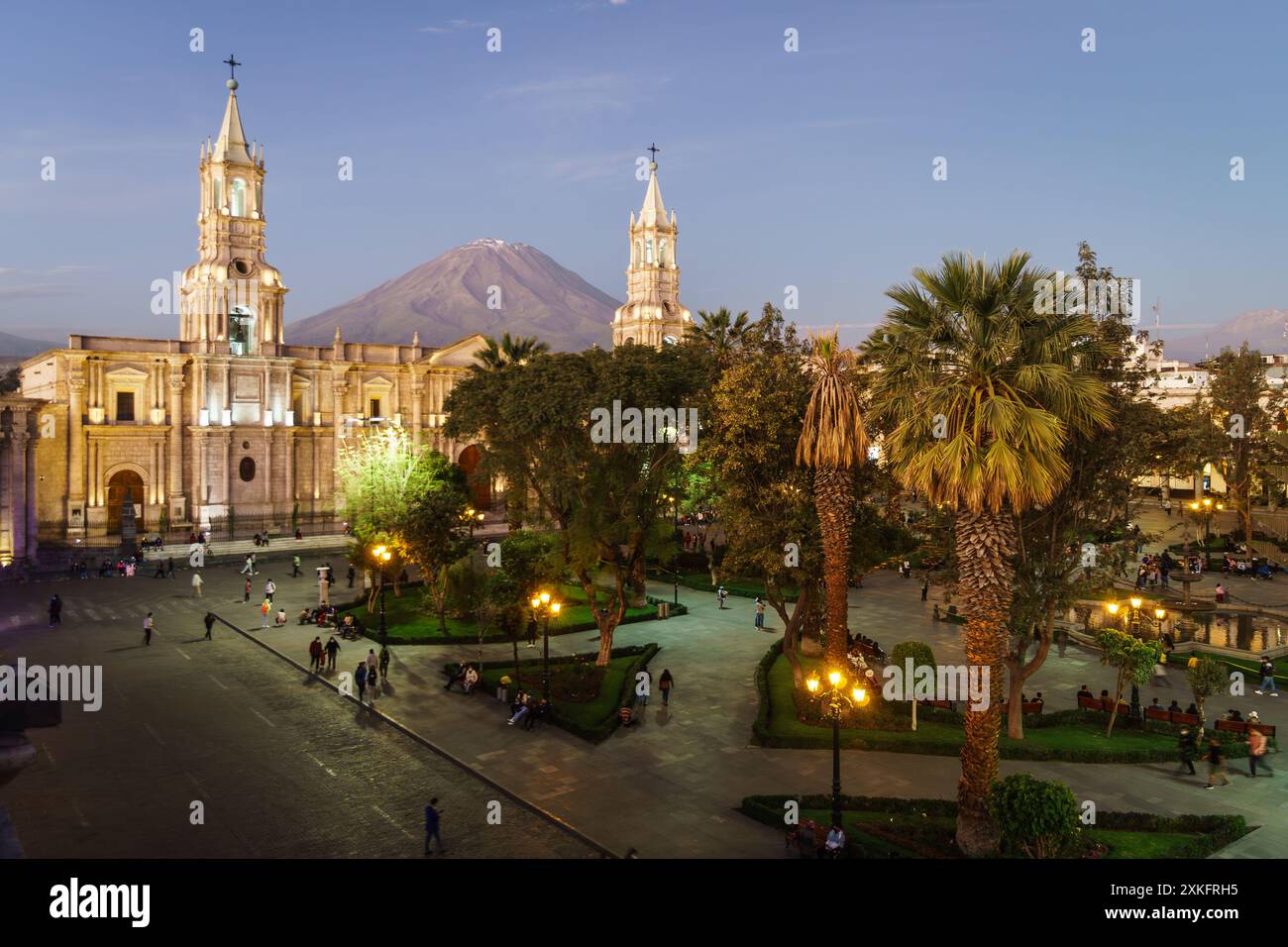 Arequipa, Peru: Twilight over the Plaza de Armas in Arequipa colonial ...