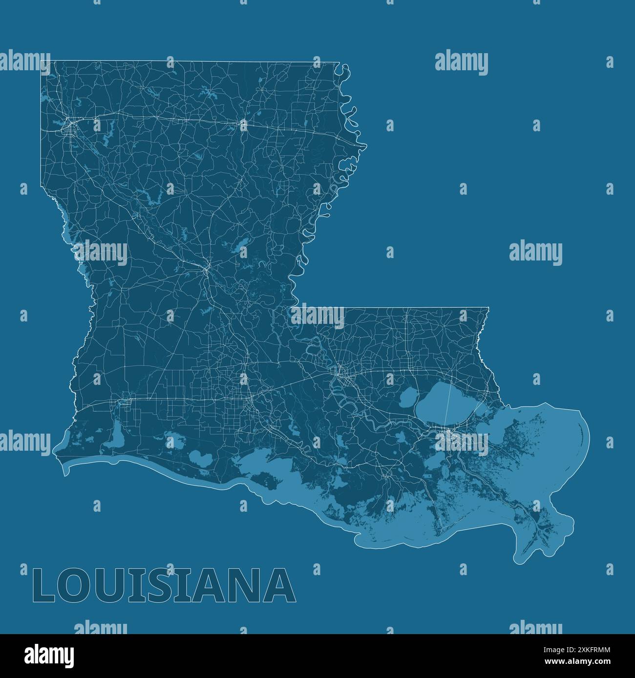 Louisiana, United States artistic blueprint map poster Stock Vector ...