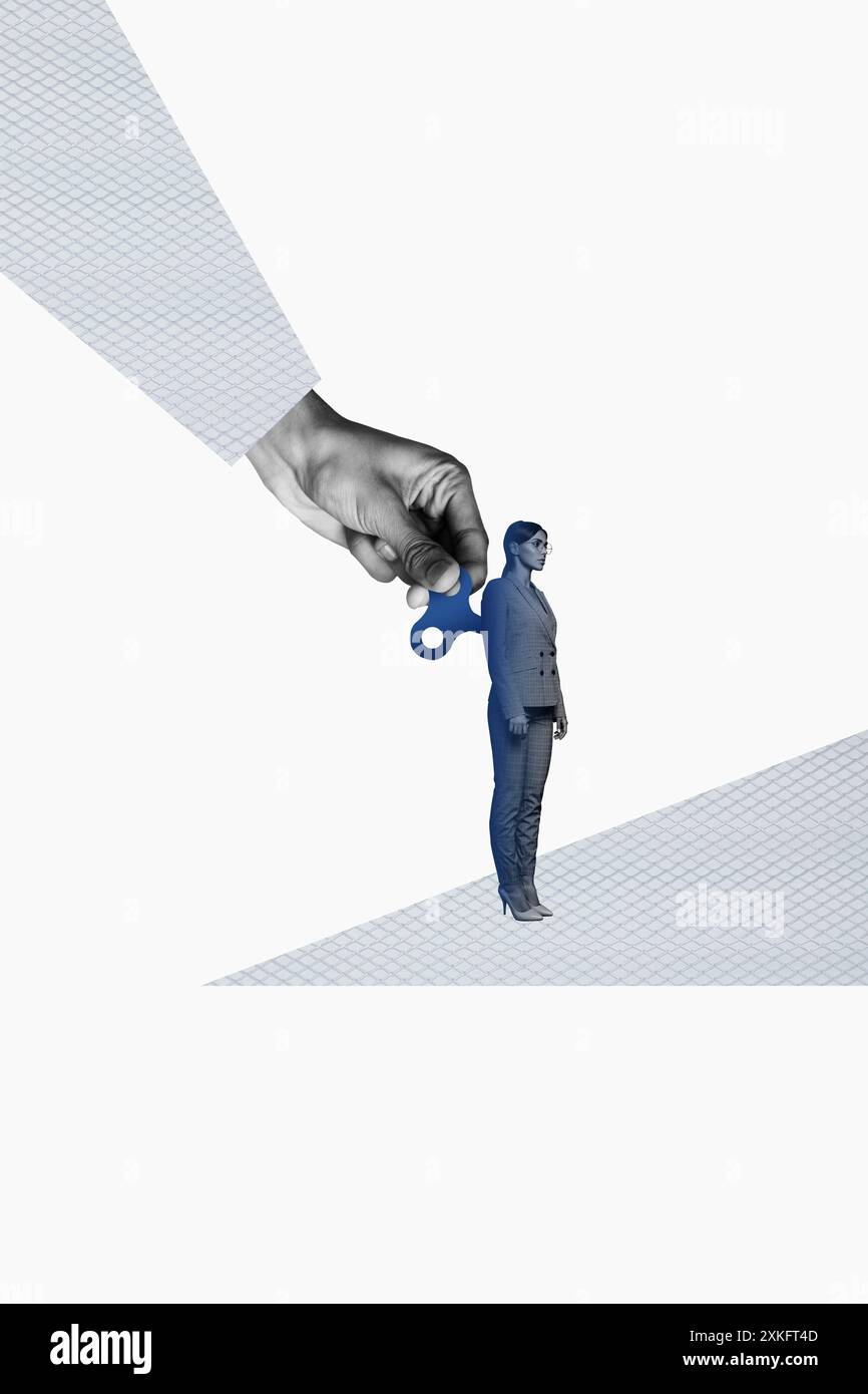 Vertical creative collage image young lady businesswoman stand ...