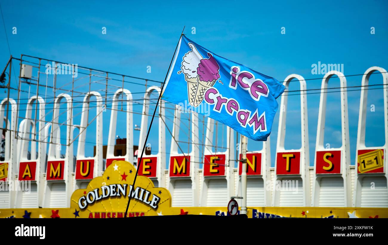 Ice cream,amusement arcade and the golden mile in Blackpool,UK Stock ...