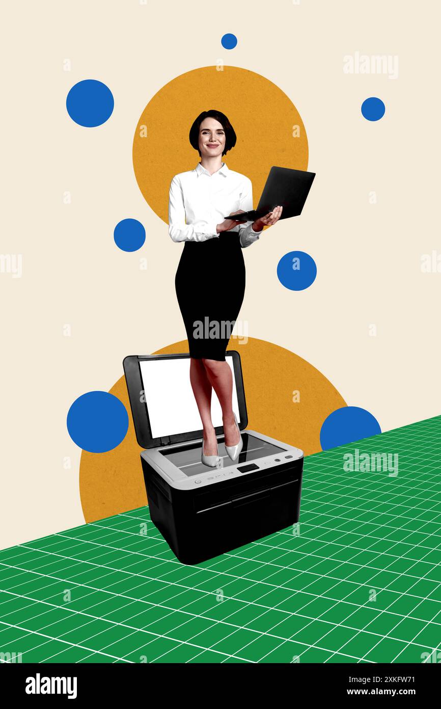 Collage 3d image of pinup pop retro sketch of businesswoman career ...