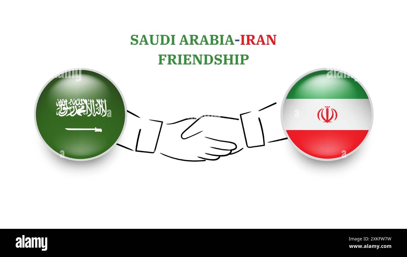 Saudi Arabia and IRAN flags in circle with shake hand. Saudi Arabia And ...