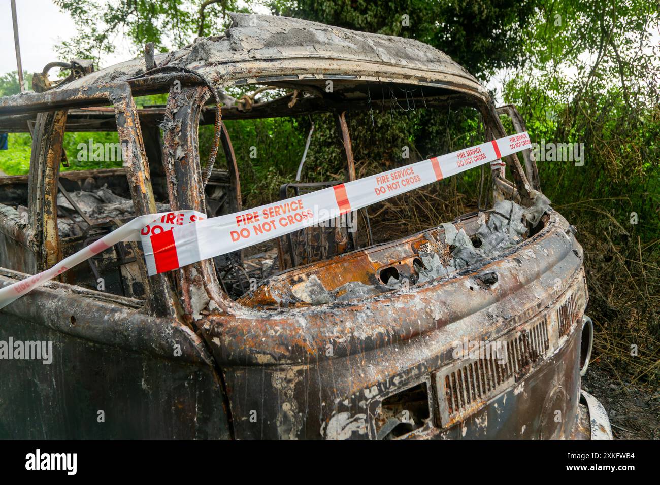 Burnt out VW Volkswagen camper van vehicle destroyed by fire, Fire ...