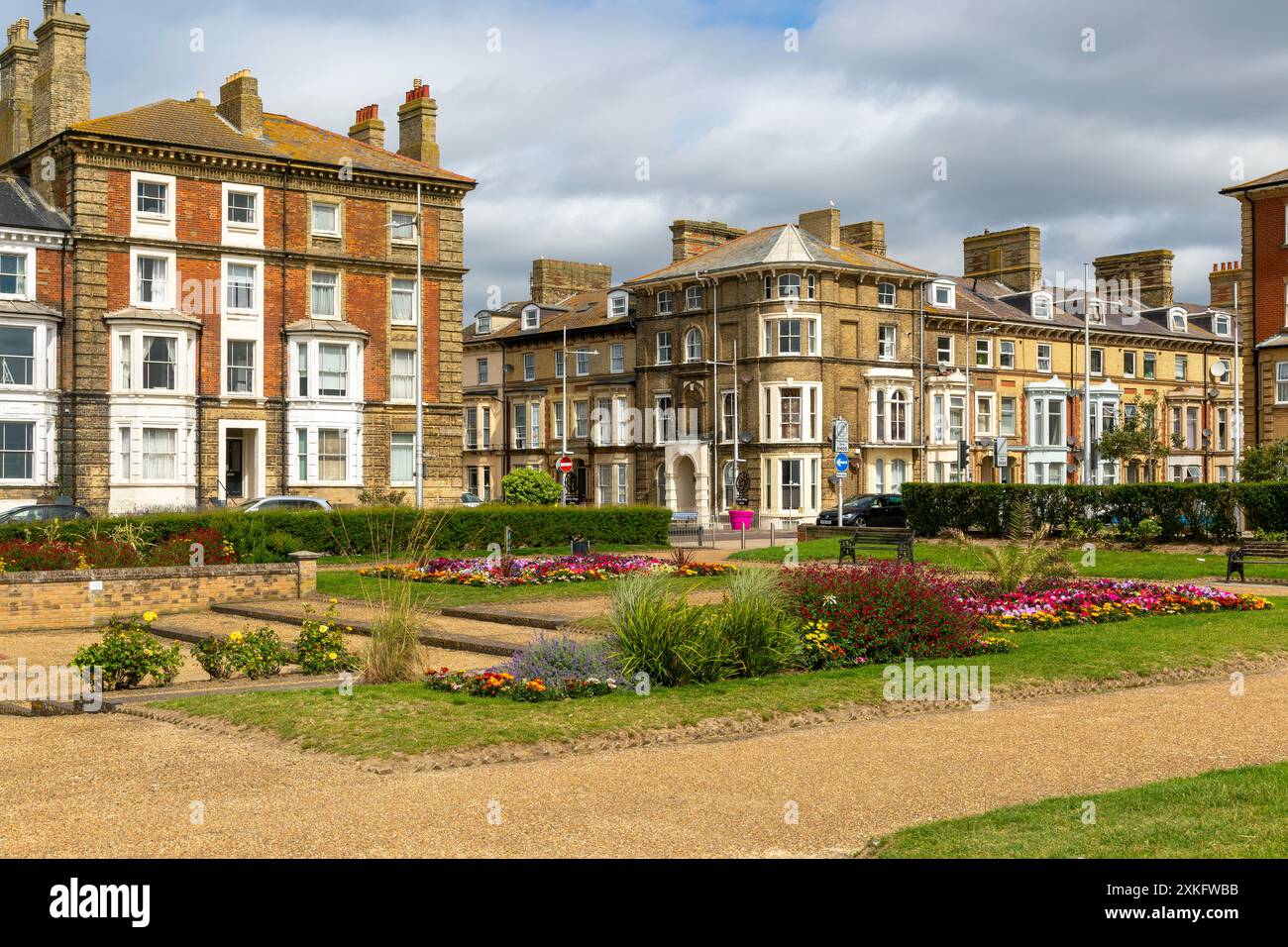 Historic seafront buildings, Wellington Esplanade gardens, Lowestoft ...