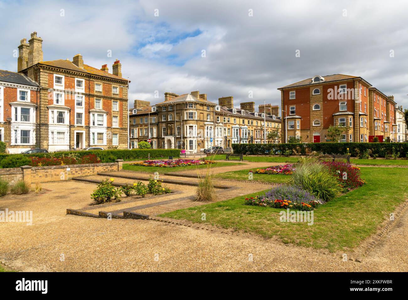 Historic seafront buildings, Wellington Esplanade gardens, Lowestoft ...