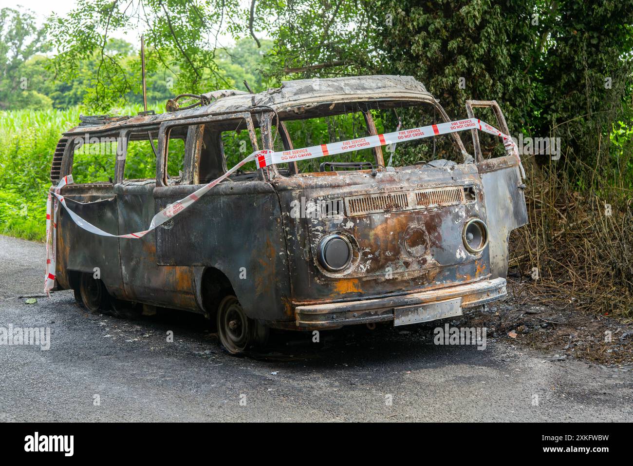 Burnt out VW Volkswagen camper van vehicle destroyed by fire, Fire ...