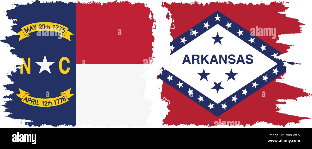Arkansas and North Carolina states grunge brush flags connection ...