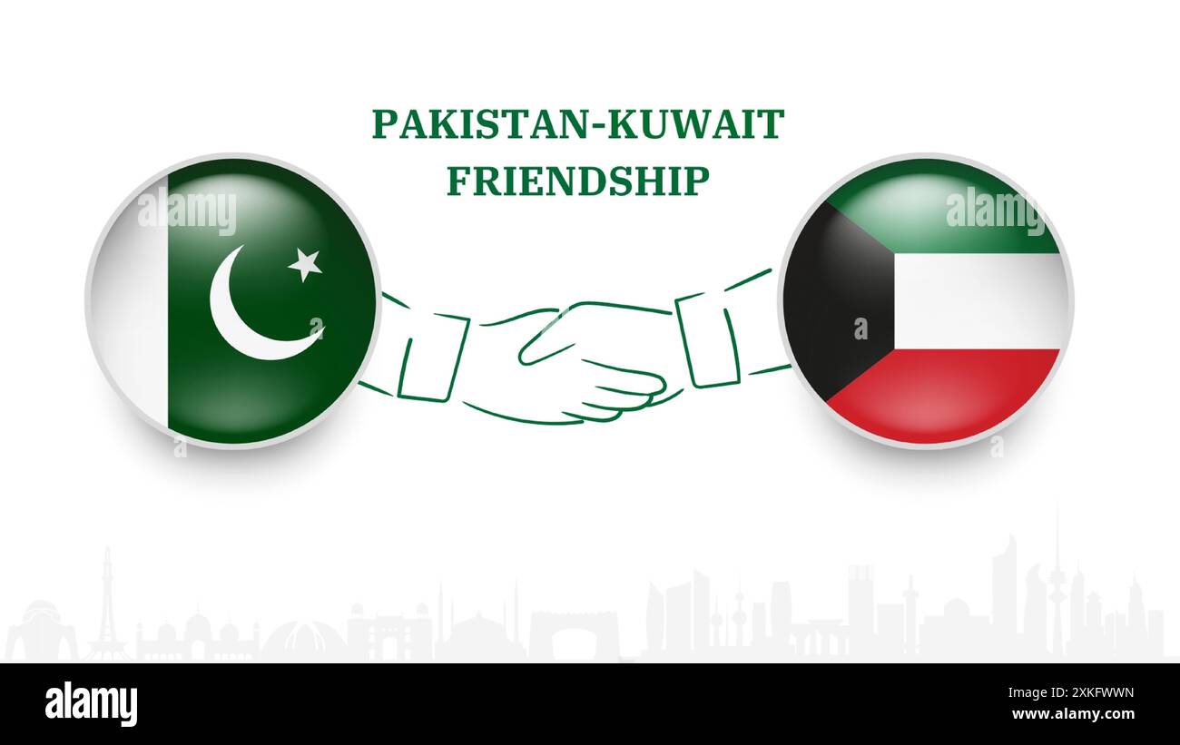 Pakistan AND KUWAIT flags in circle with shake hand. pakistan AND ...