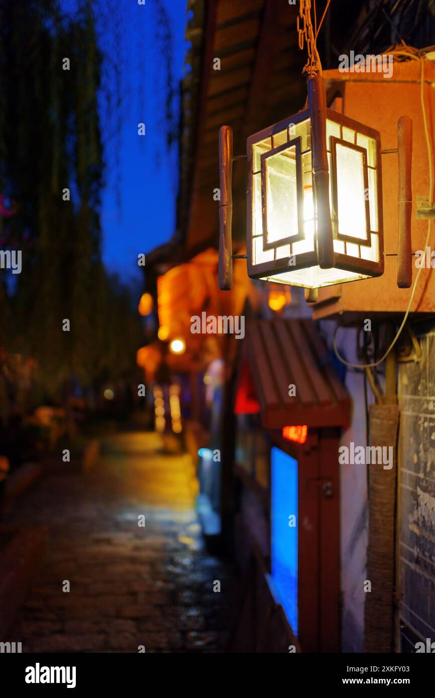 Night view of traditional Chinese street lamp, Lijiang Stock Photo - Alamy