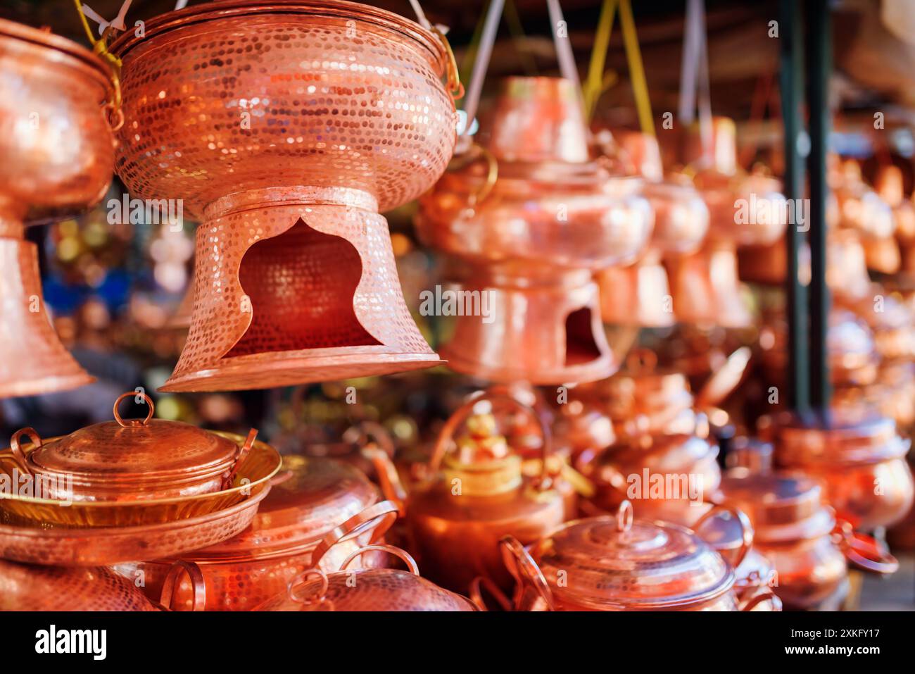 Traditional Chinese handmade utensils and vintage copper hot pot Stock ...