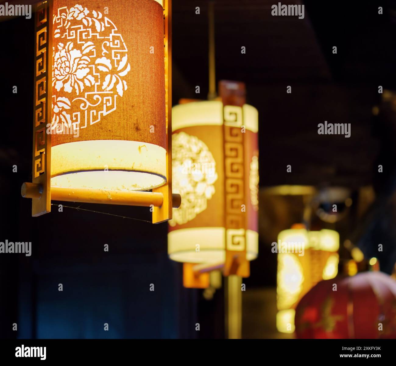 Night view of row of traditional Chinese street lanterns Stock Photo ...