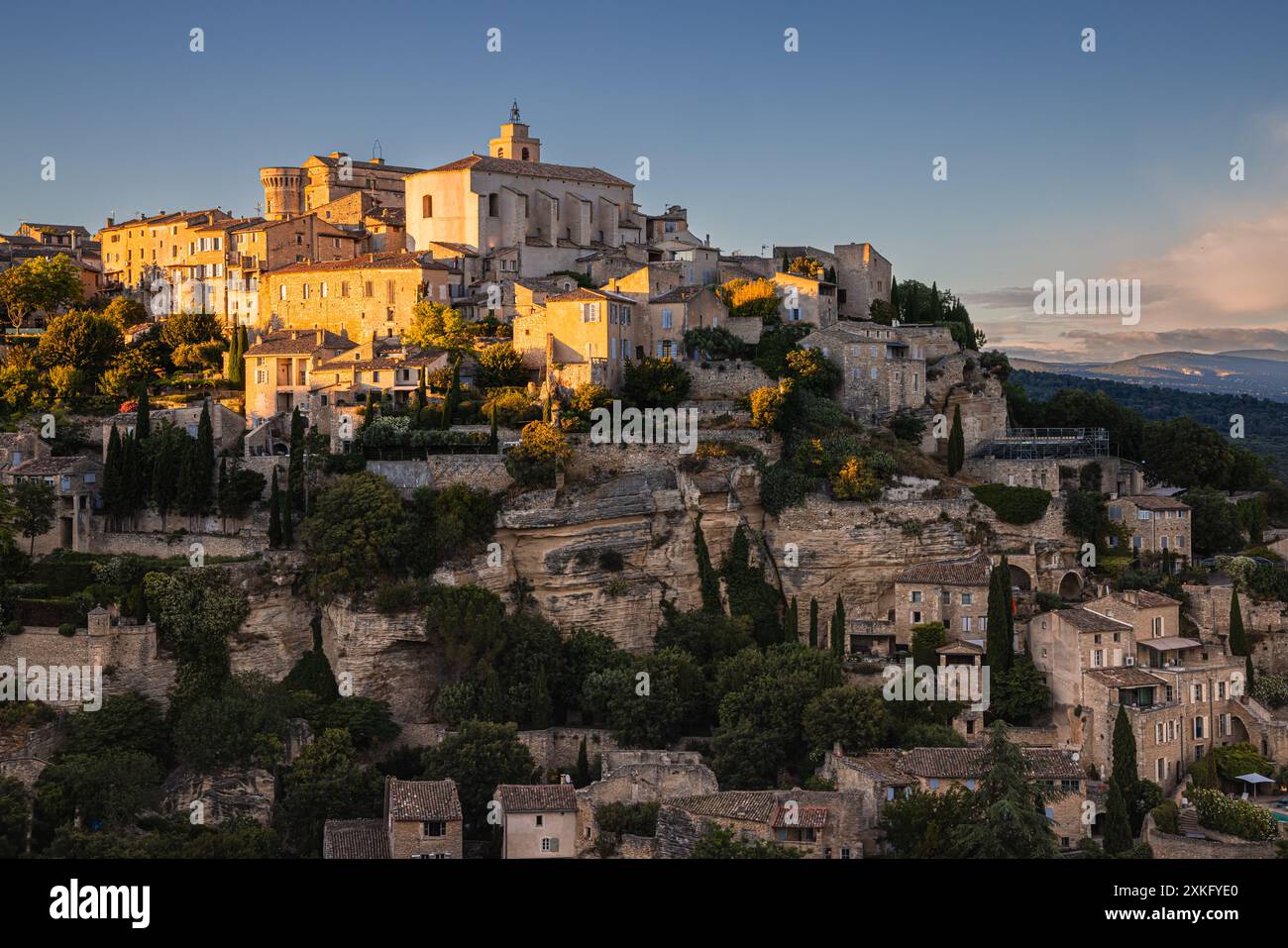 An evening during sunset at Gordes, a municipality and village in the ...