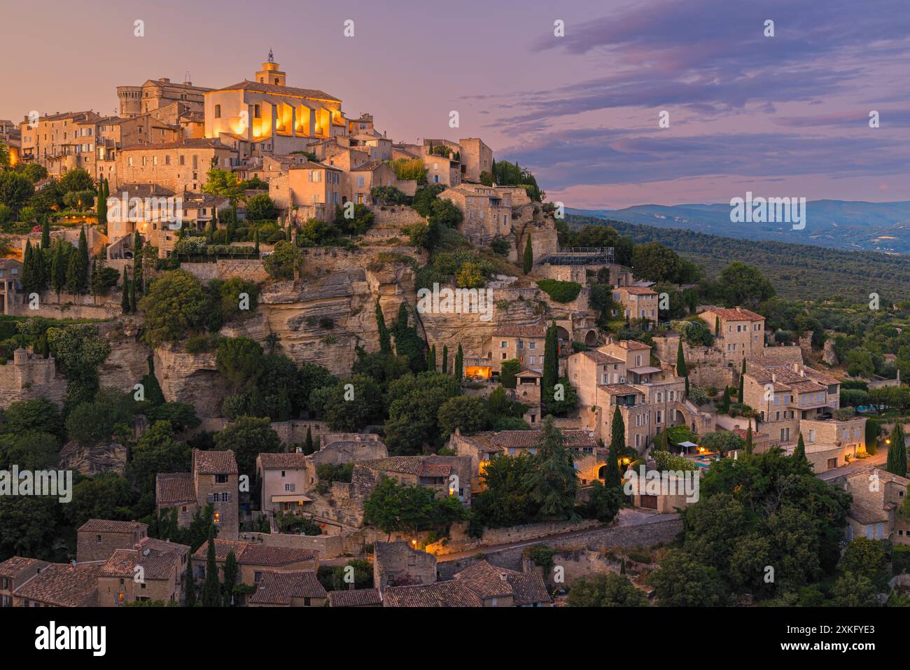 An evening during sunset at Gordes, a municipality and village in the ...