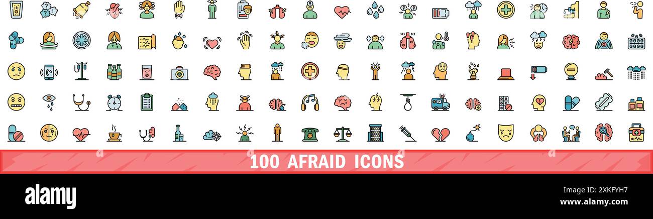 100 afraid icons set. Color line set of afraid vector icons thin line ...
