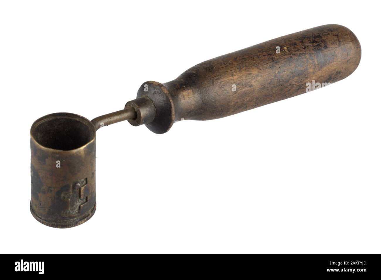 Antique black powder measure for loading cartridge. Isolated on a white ...
