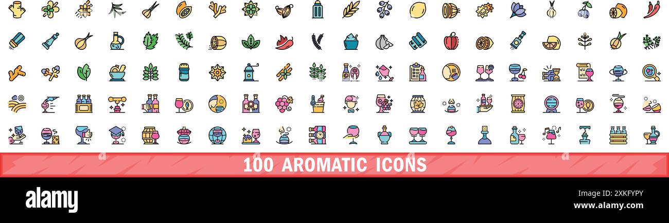 100 aromatic icons set. Color line set of aromatic vector icons thin ...