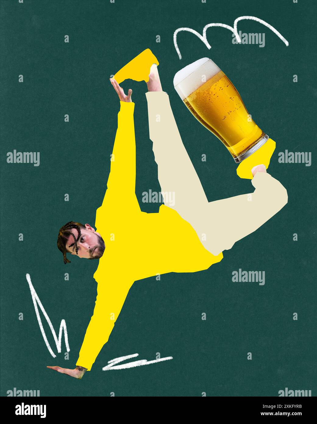 Poster. Contemporary art collage. Break-dancer do one-handed freeze ...