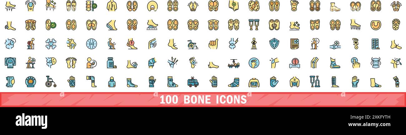 100 bone icons set. Color line set of bone vector icons thin line color ...