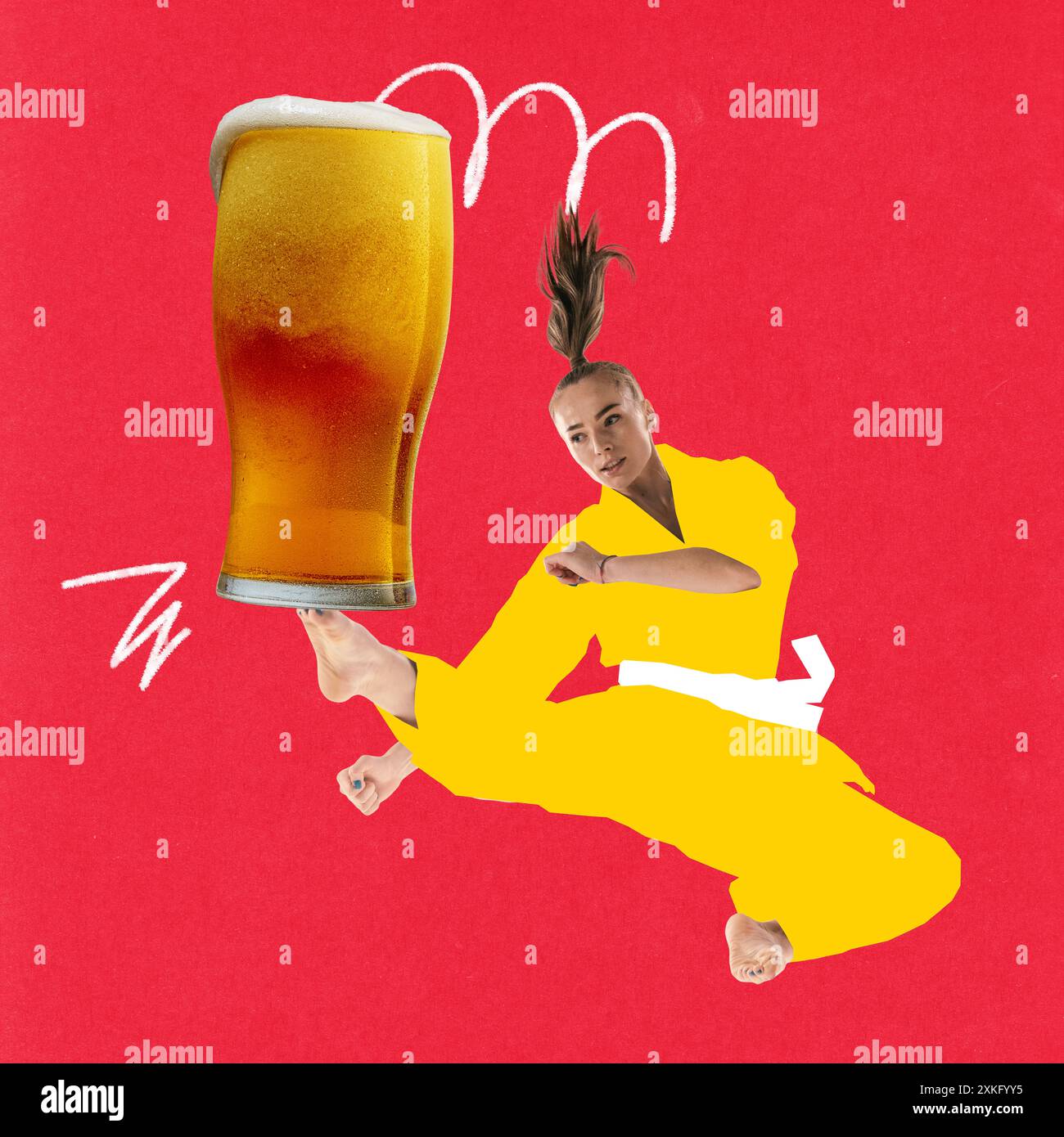 Poster. Contemporary art collage. Martial artist in yellow uniform ...