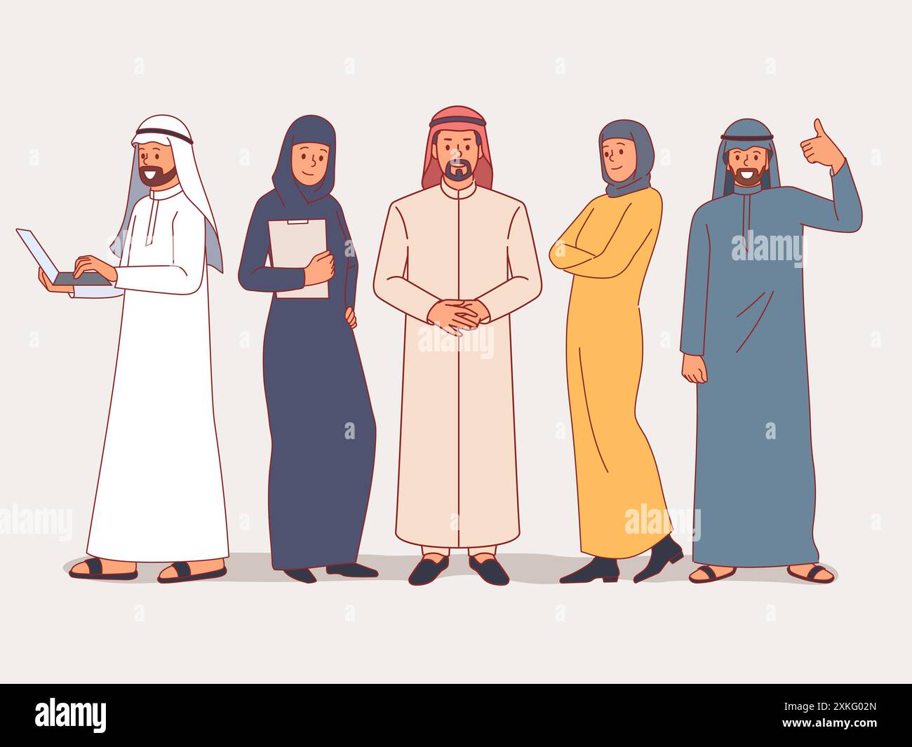 Saudi business team. Muslim office group people in national clothes ...