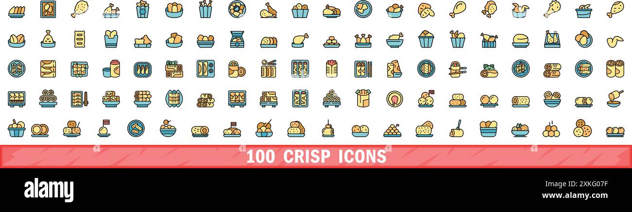 100 crisp icons set. Color line set of crisp vector icons thin line ...