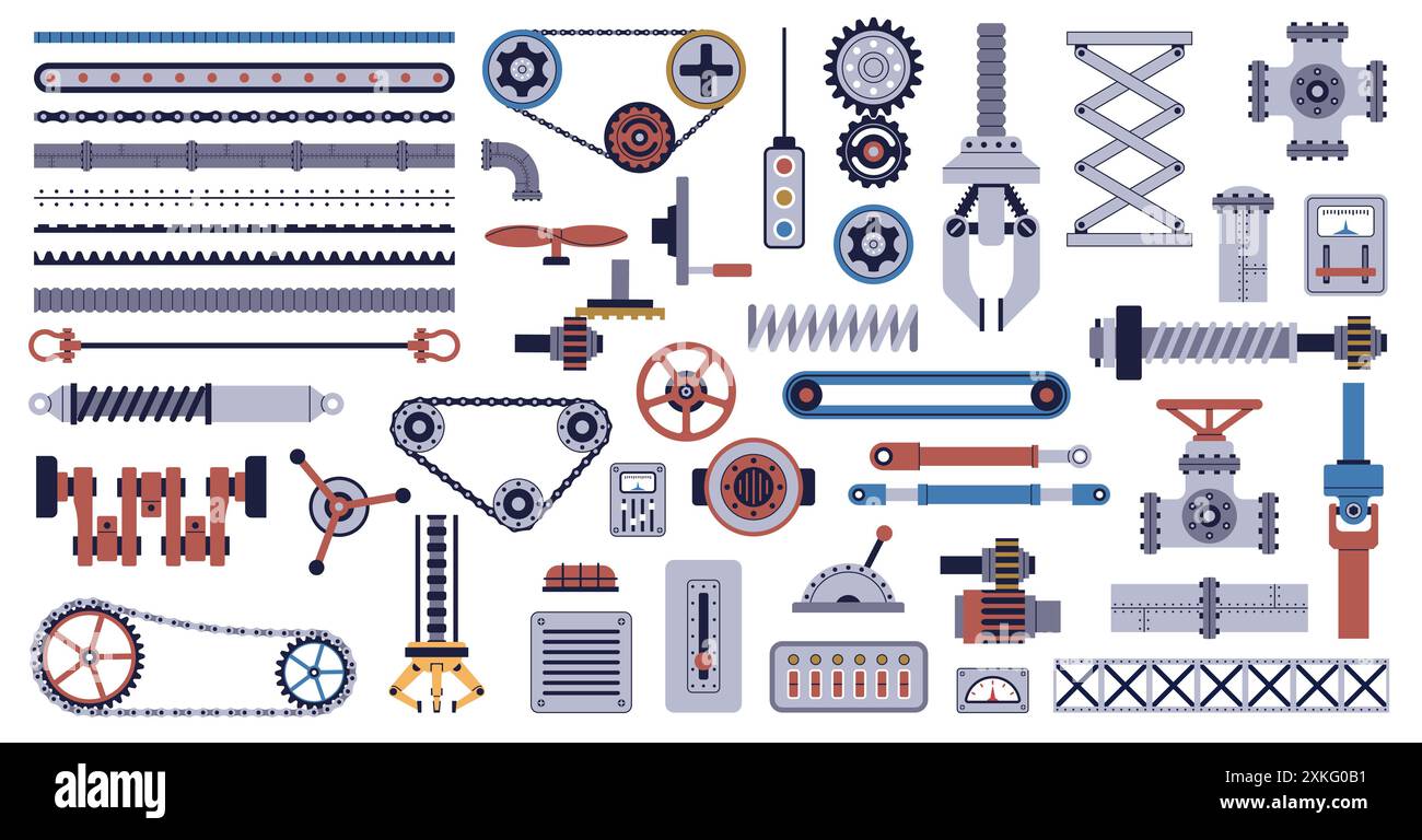 Machinery parts. Mechanisms and industrial elements, technical details ...