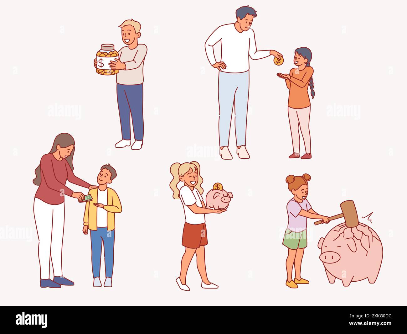 Boy girl counting money Stock Vector Images - Alamy