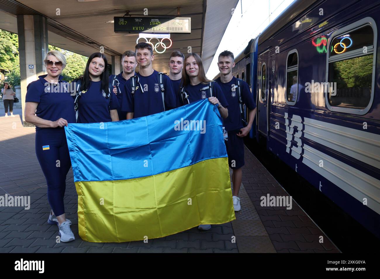 KYIV, UKRAINE - JULY 20, 2024 - Chief coach Illia Tseliutin (L, back ...