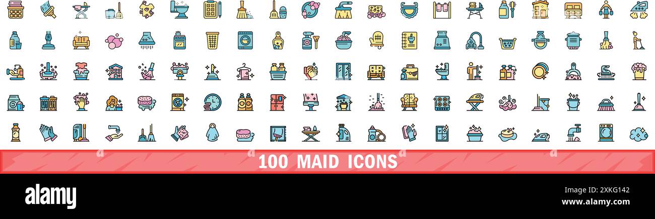 100 maid icons set. Color line set of maid vector icons thin line color ...