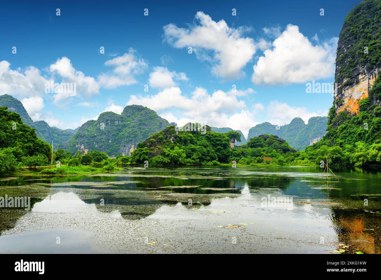 Tropical lake among karst towers at Ninh Binh Province, Vietnam Stock ...