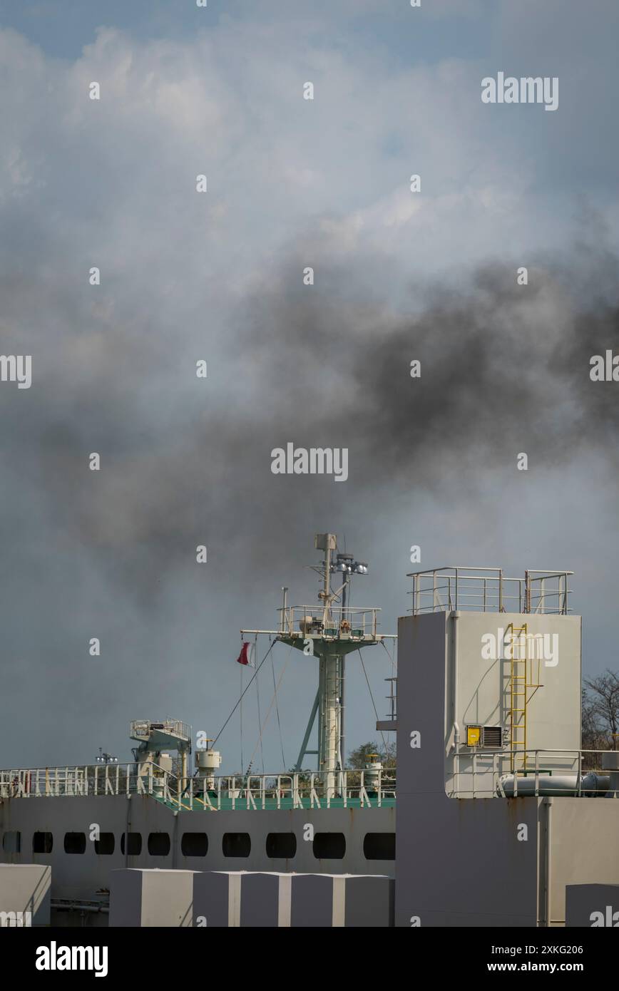 South Korean ship passing through Panama Cana at Miraflores Locks ...