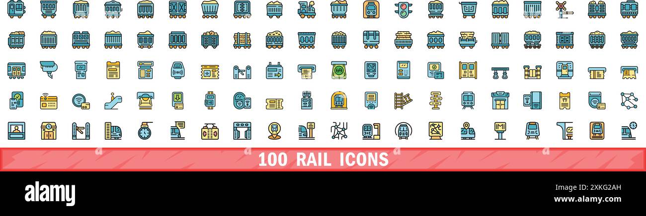 100 rail icons set. Color line set of rail vector icons thin line color flat on white Stock ...