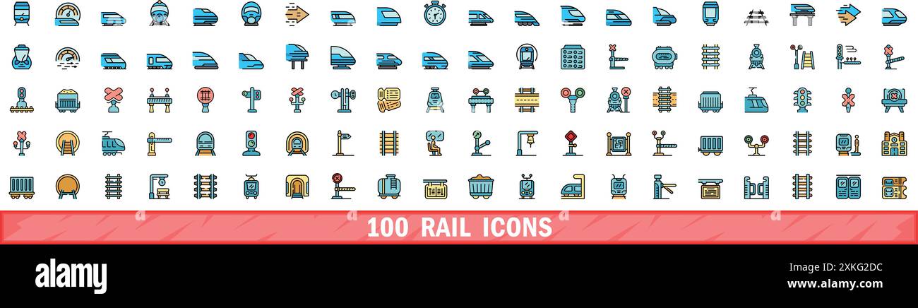 100 rail icons set. Color line set of rail vector icons thin line color ...