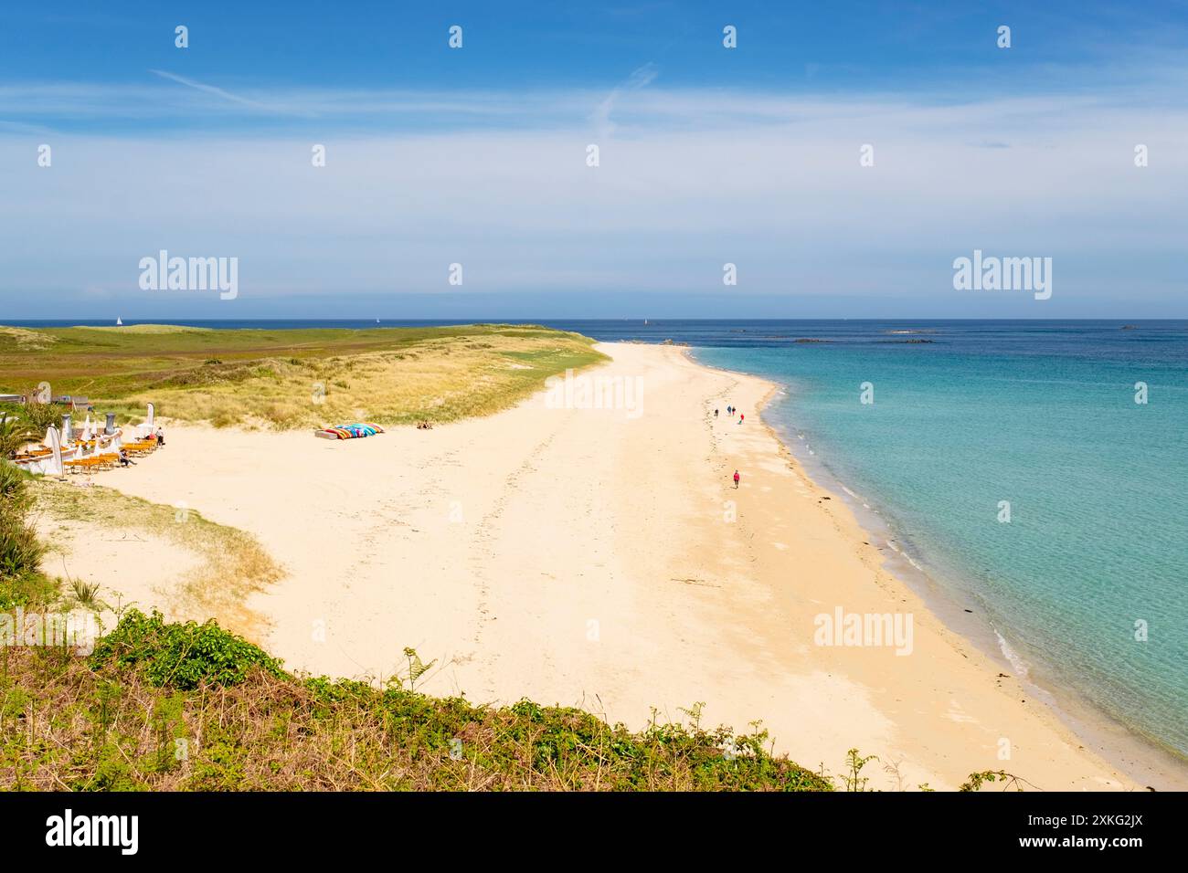 High view to Shell Beach on island of Herm, Guernsey, Channel Islands, UK, Britain Stock Photo ...