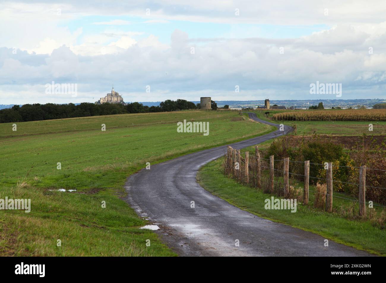 Normandy countryside with the Mont Saint-Michel in the background Stock ...