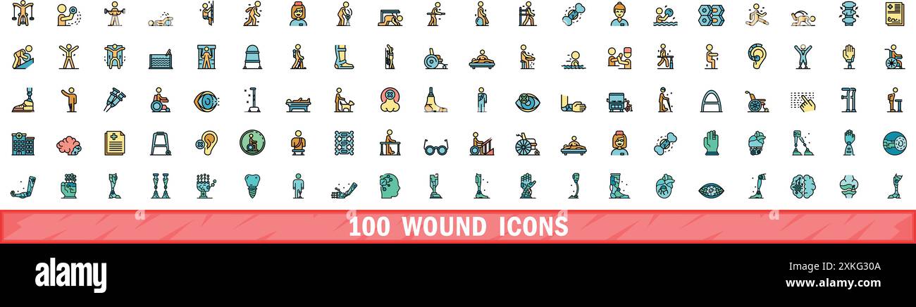 100 wound icons set. Color line set of wound vector icons thin line ...