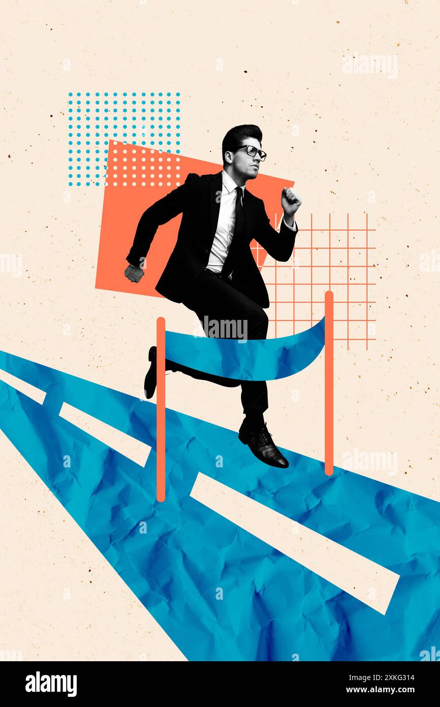 Composite trend artwork 3D sketch collage of young man workspace ...