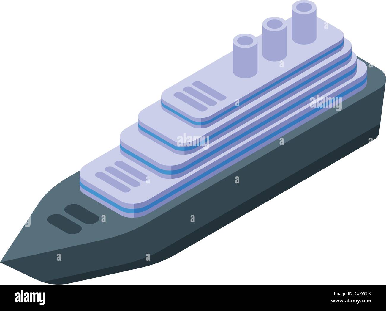Modern cruise ship sailing on the ocean, side view, isometric style ...