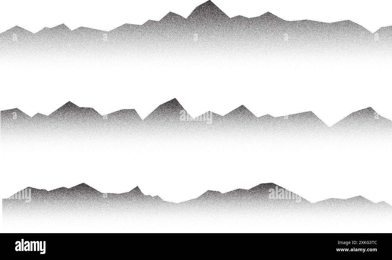 Grainy mountains with stipple effect on white background. Sandy noise ...