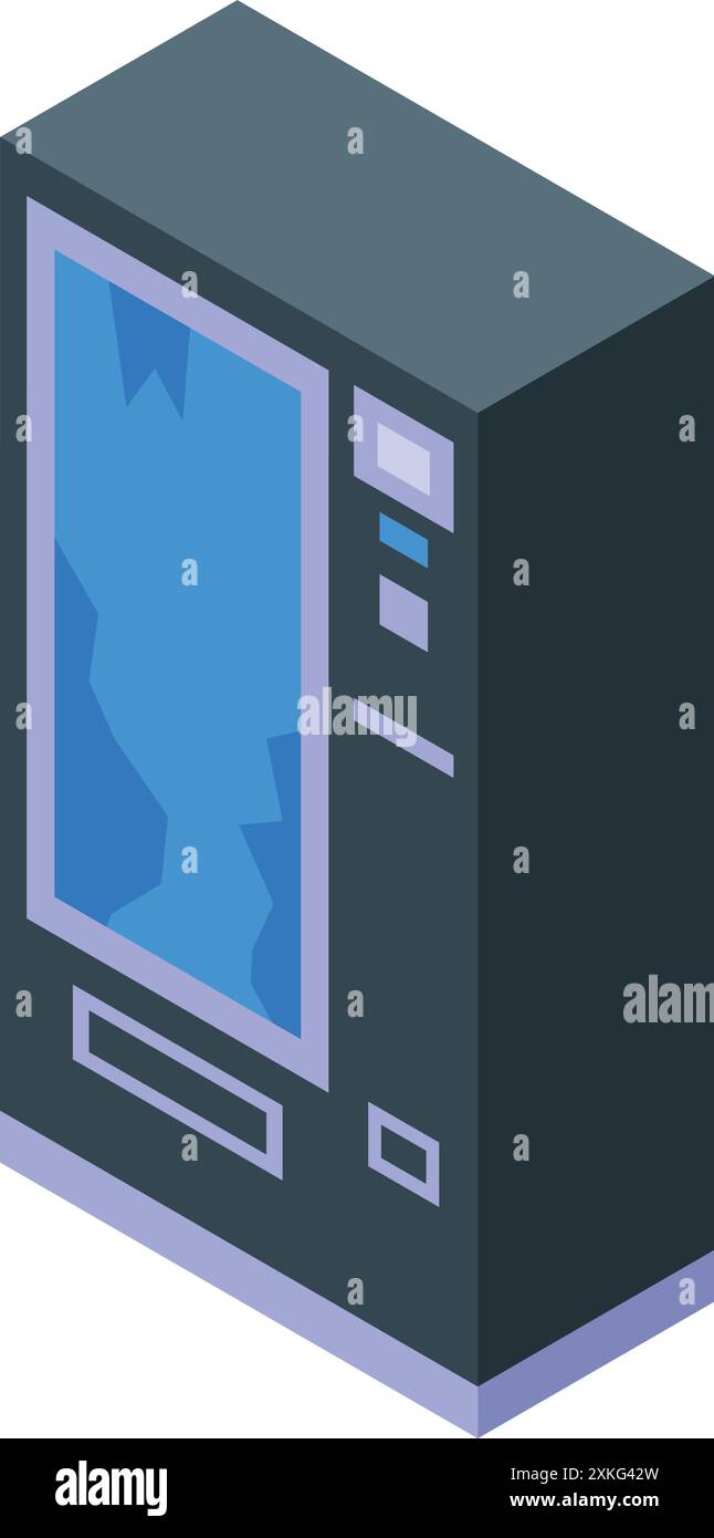 Isometric illustration of a broken vending machine with a shattered ...