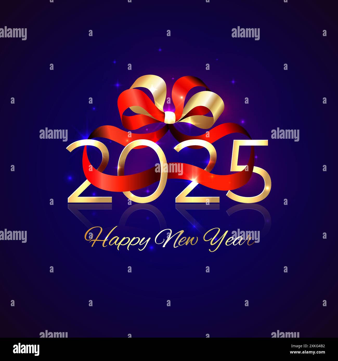 New Year 2025, 25. Holiday greeting card. 2025 with red golden ribbon ...