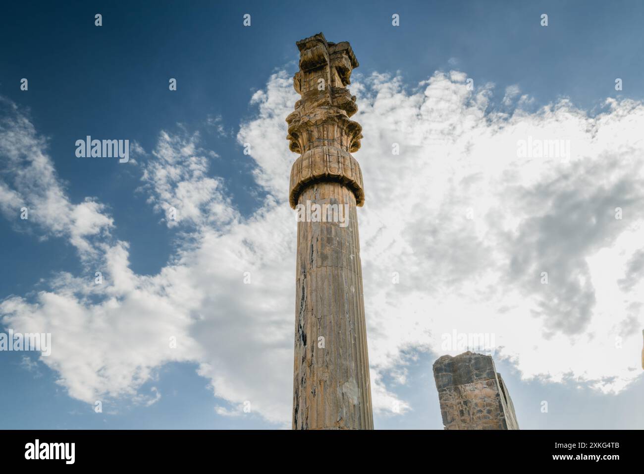 Single tall column against the blue sky at Persepolis, the ancient ...