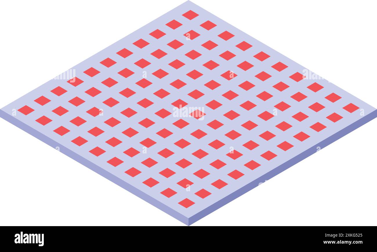 Isometric view of a perforated surface with square holes forming a grid ...