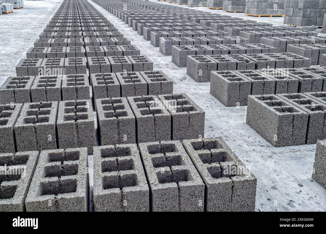 Concrete cinder blocks, building material in form of gray bricks. Use on construction site Stock ...
